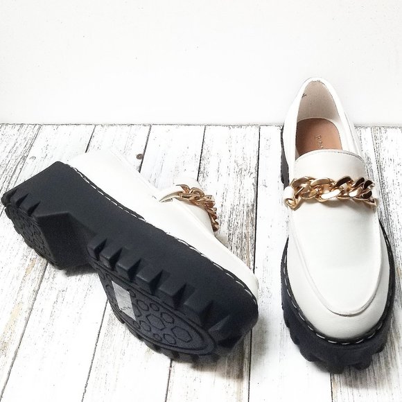 Shoes | New White Gold Chain Platform Penny Loafers | Poshmark